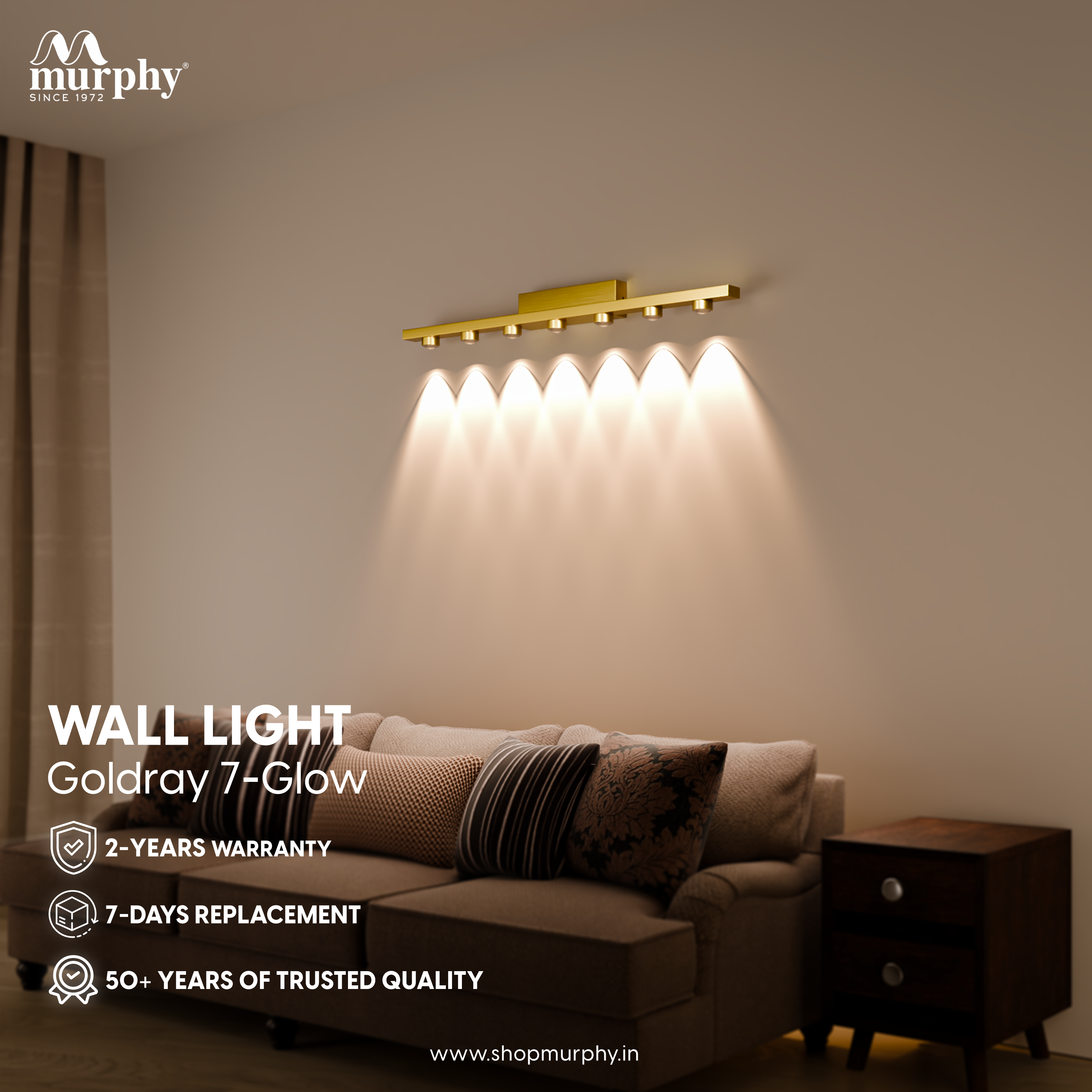 Murphy 7-Glow Goldray LED Mirror Light – Luxurious Gold – Murphy Lightings