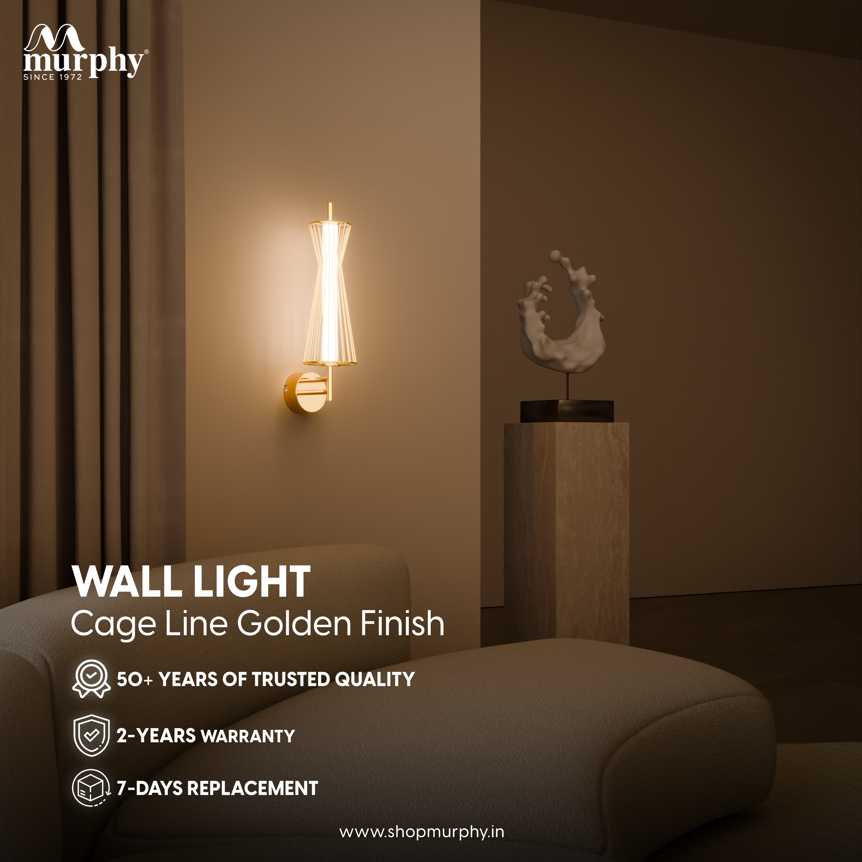 Murphy Cage Line 12W Wall Lamp | 3-in-1 Color Changing LED (Cool White ...